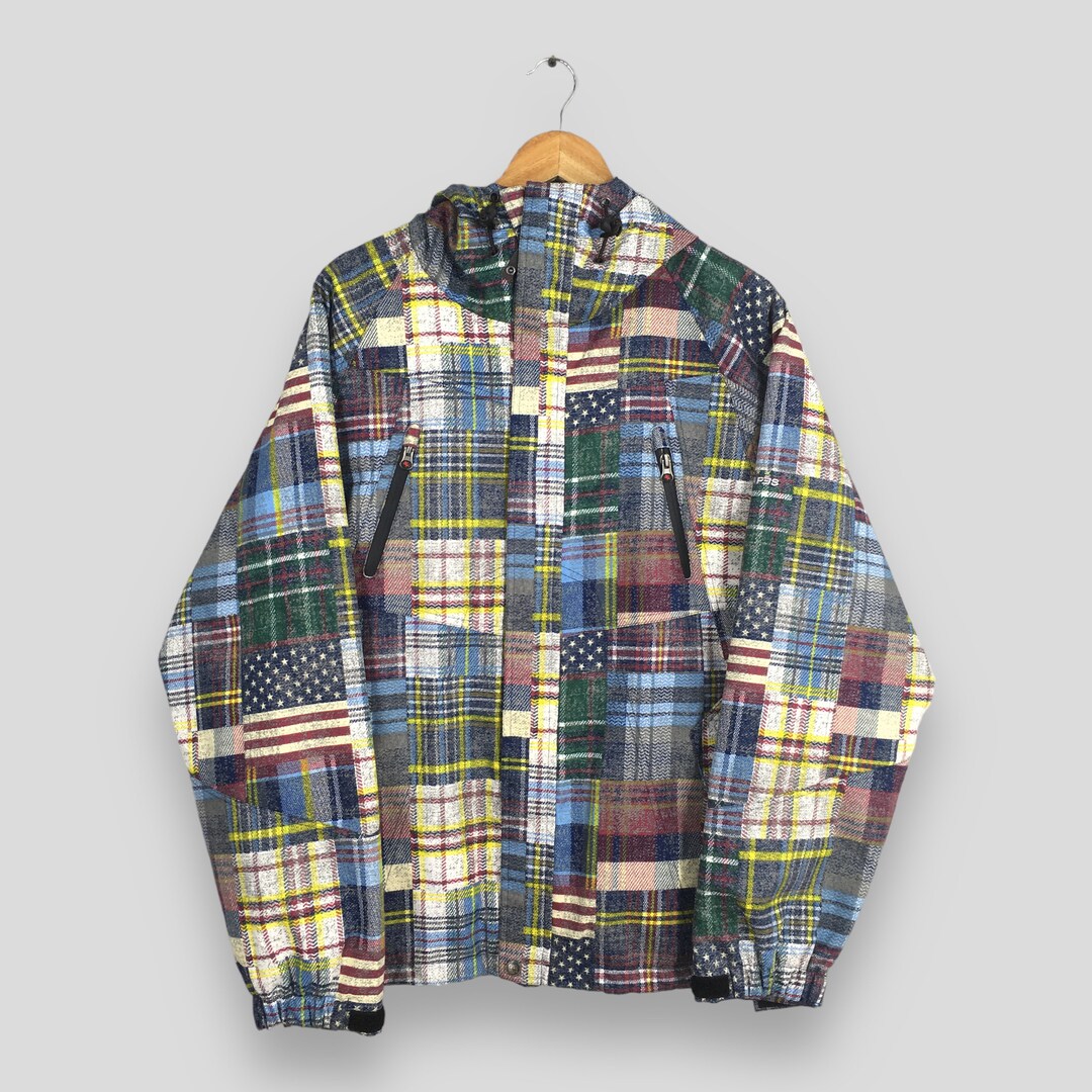 Vintage 90s Plaid Checkered Ski Wear Hoodie Jacket Large Patches ...