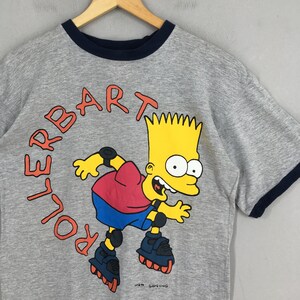 Vintage Bart Simpson Rollerbart Cartoon Ringer T Shirt Medium 1990's ...