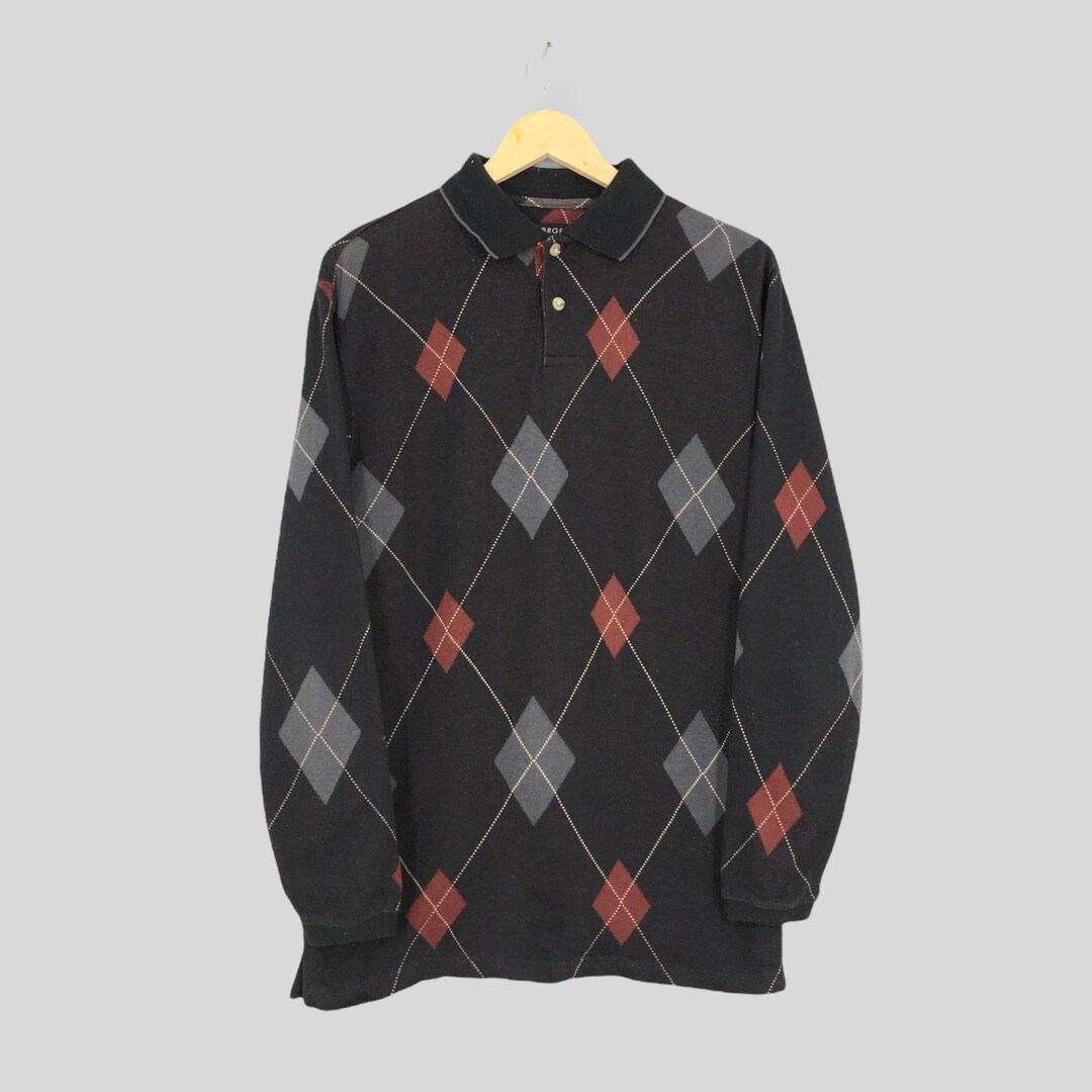 Vintage George Checkered Diamond Polo Shirt Small 90s George Checkered Shirt George Multicolor ...