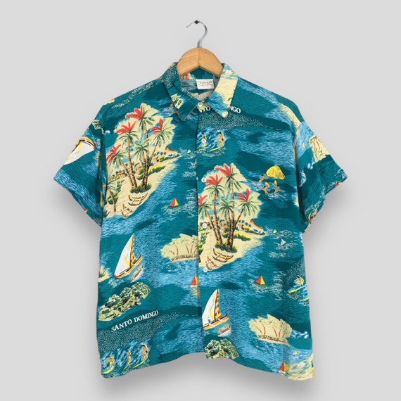 Vintage 80s Hawaiian Santo Domingo Beach View Surfing… - Gem