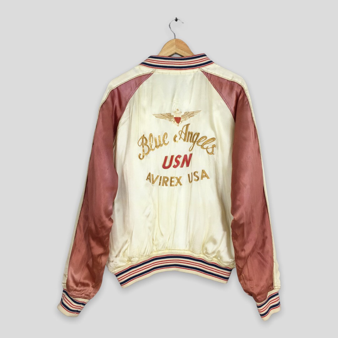 Vintage Avirex Blue Angels Usn Sukajan Souvenir Jacket Medium 1980's U ...