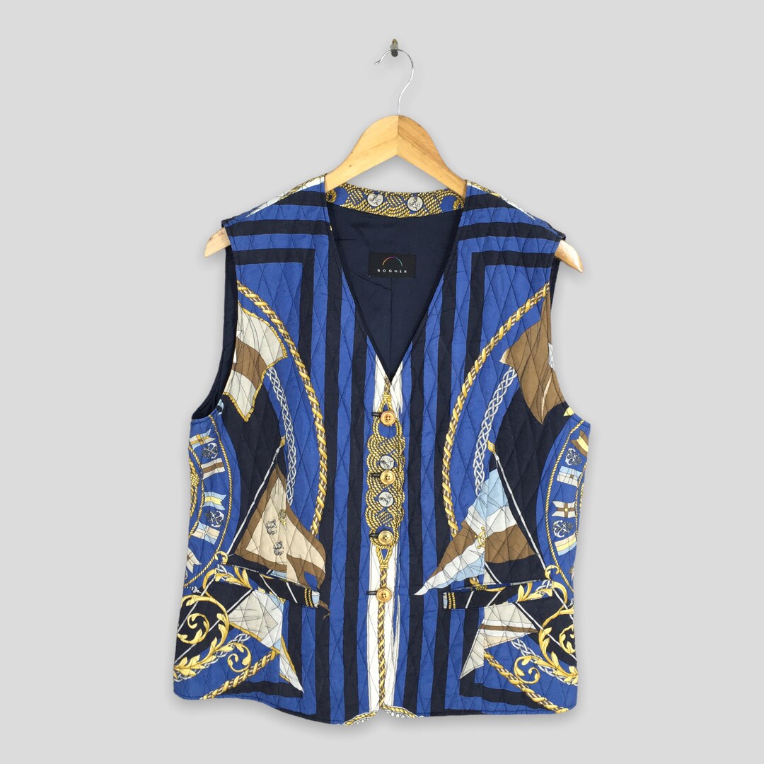 Vintage 90s Bogner Baroque Novelty Blue Vest Jacket Medium Bogner Pop ...