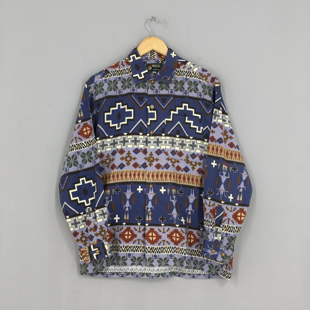Vintage 80's Tribal Aztec Navajo Pattern Party Shirt Medium Printed ...