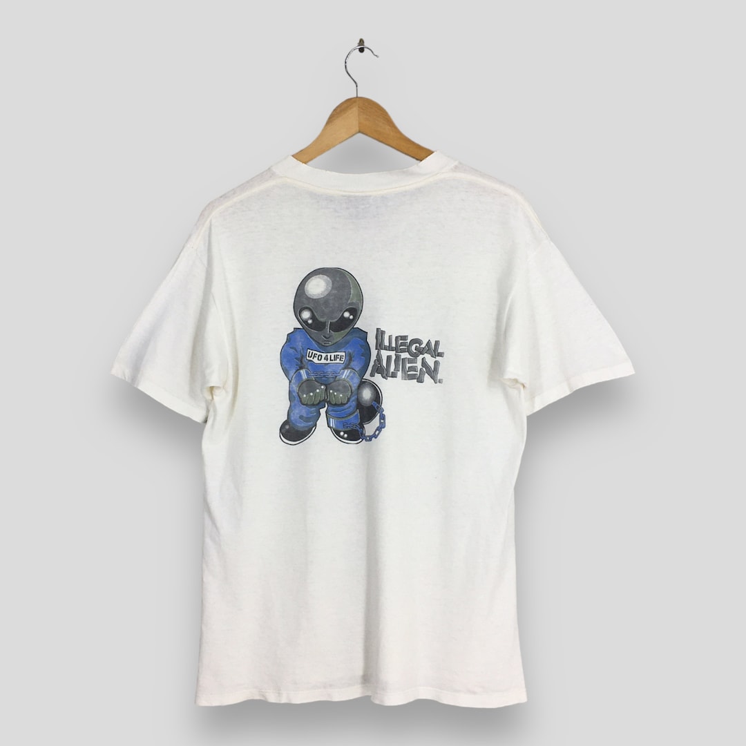 Vintage Alien Head Illegal Alien White T Shirt Medium 90's Alien You ...