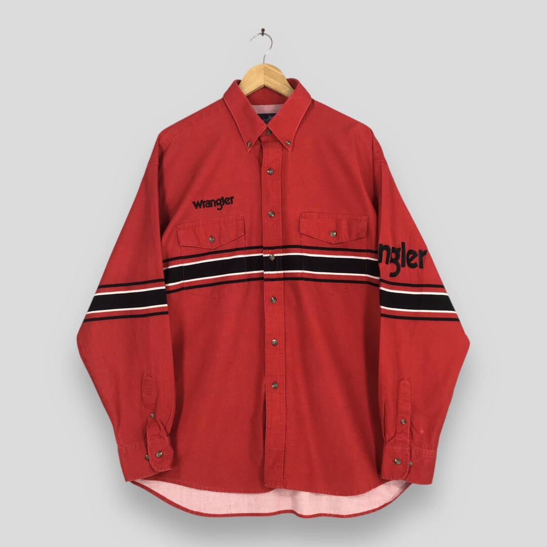 Vintage 90s Wrangler Striped Red Westerns Shirt Xlarge Wrangler ...