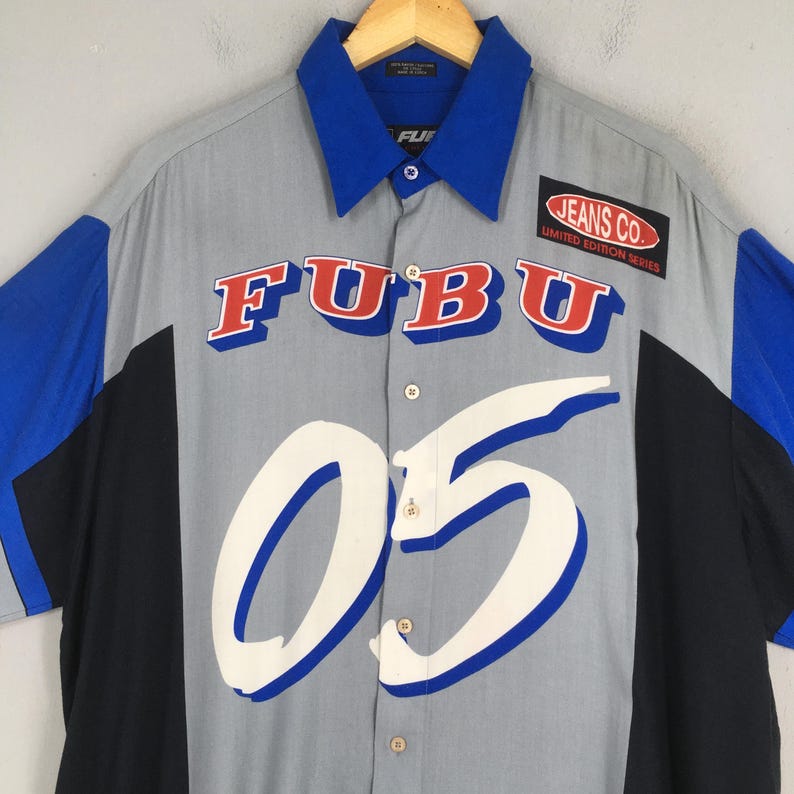 Vintage 90s FUBU Jeans Co. Limited Edition Racing Rayon Shirt Xlarge ...