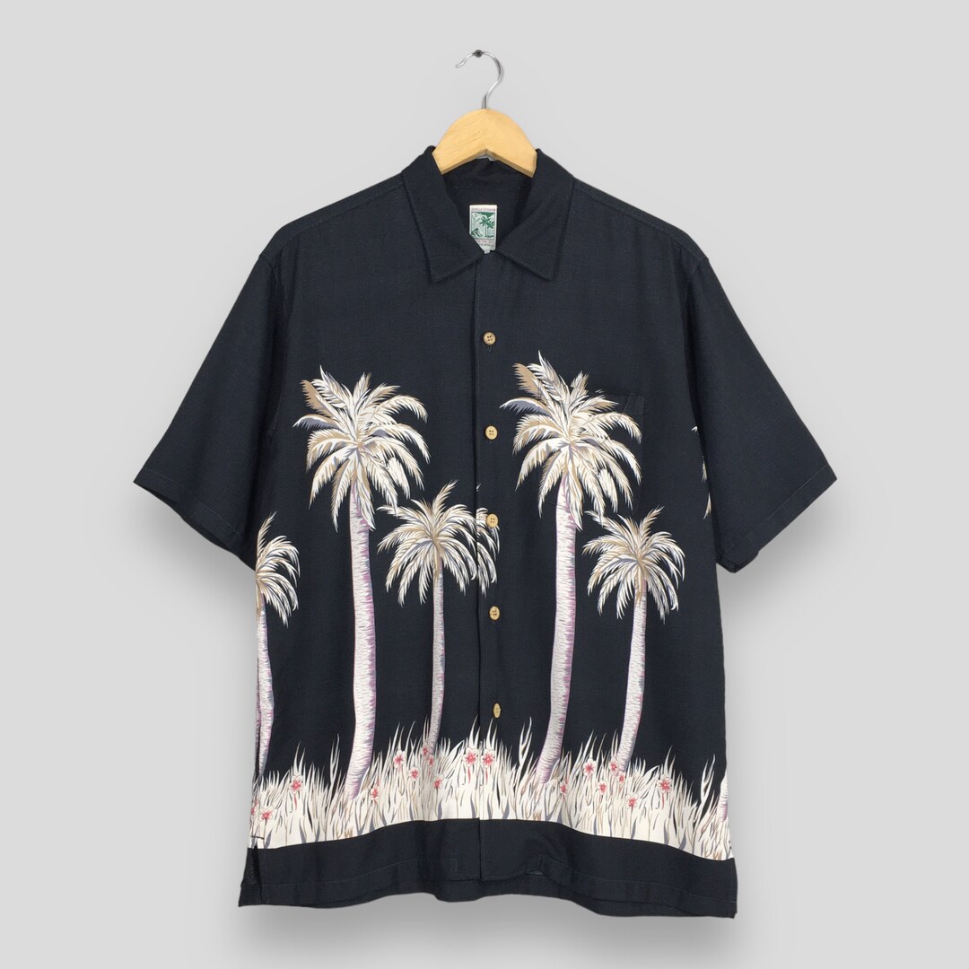 Vintage Hawaiian Coconut Tree Beach View Shirt Poleyster Large 1990s ...