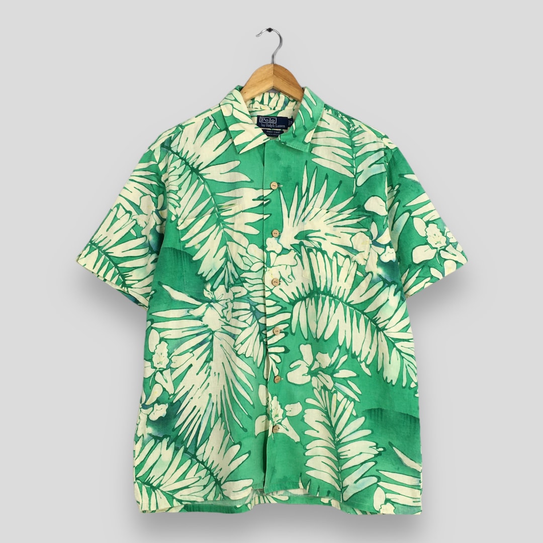 Vintage Polo Ralph Lauren Floral Hawaiian Shirt Medium Leaves Honolulu ...