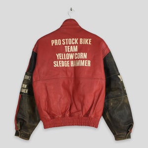 Vintage Yellow Corn Motorsports Sledge Hammer Leather Jacket Large Red ...