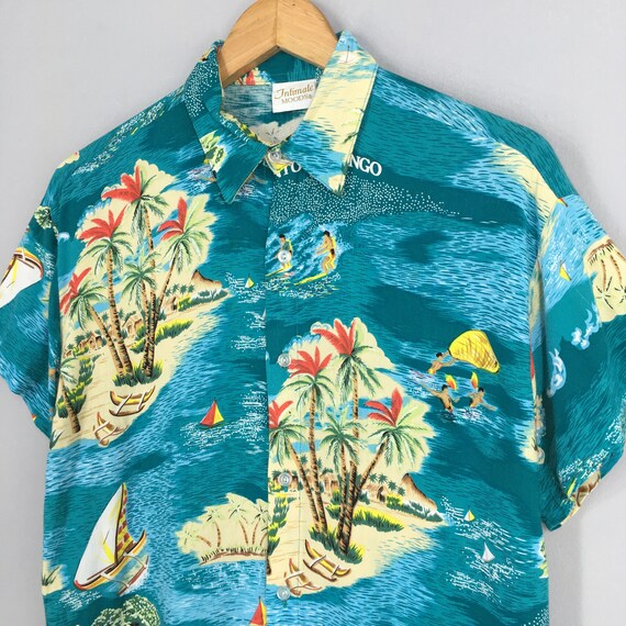 Vintage 80s Hawaiian Santo Domingo Beach View Surfing… - Gem