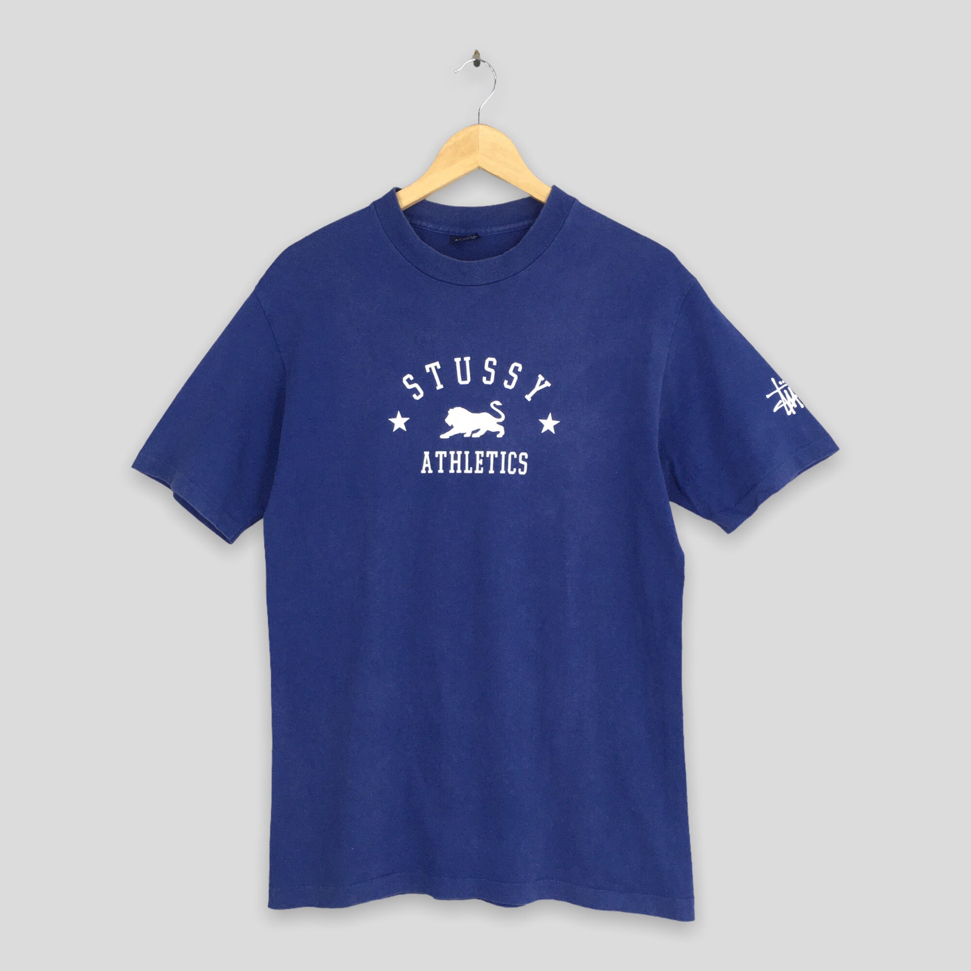Vintage 90's Stussy Athletics Skater Blue T Shirt Medium Vintage 90's Stussy Athletics Skater Blue T Shirt Medium