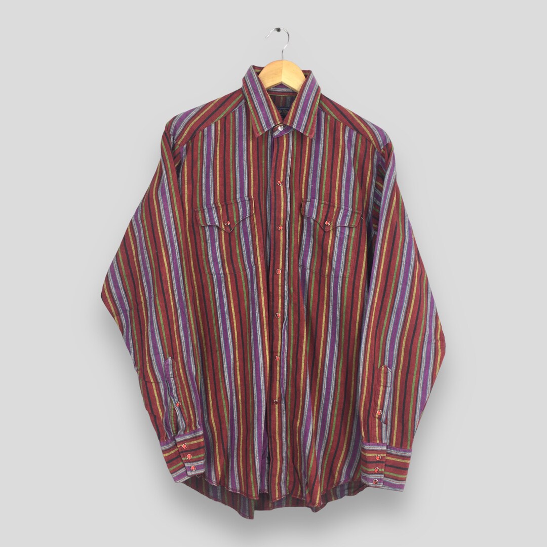 Vintage Panhandle Slim Multicolor Stripes Western Shirt Medium 80s ...