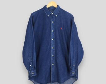 Vintage Polo Ralph Lauren Jeans Shirt Small 90s Polo Pony Blue Denim Oxfords Polo Ralph Lauren ...