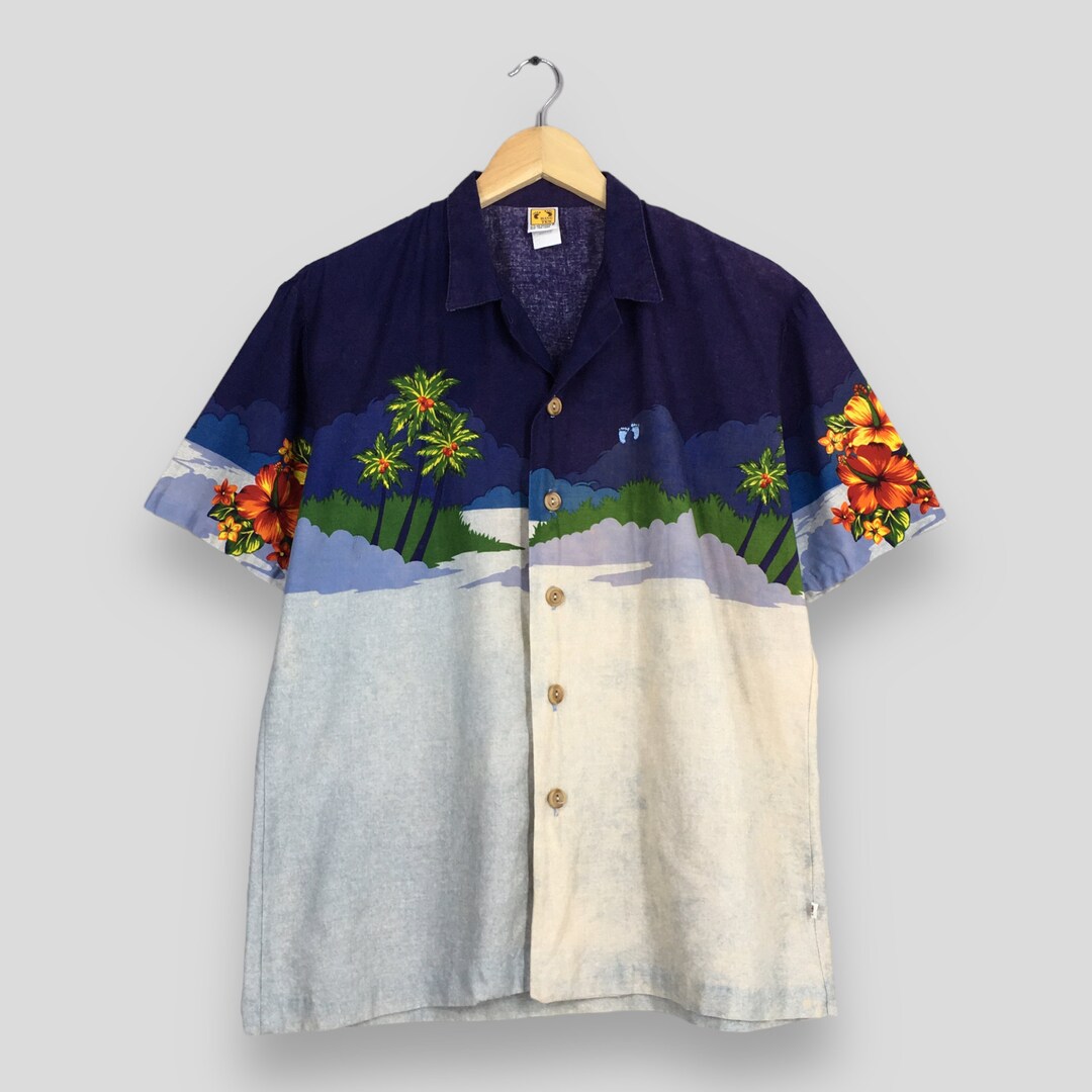 Vintage Hang Ten Beach View Hawaiian Shirt Medium 80's Pop Art Retro ...