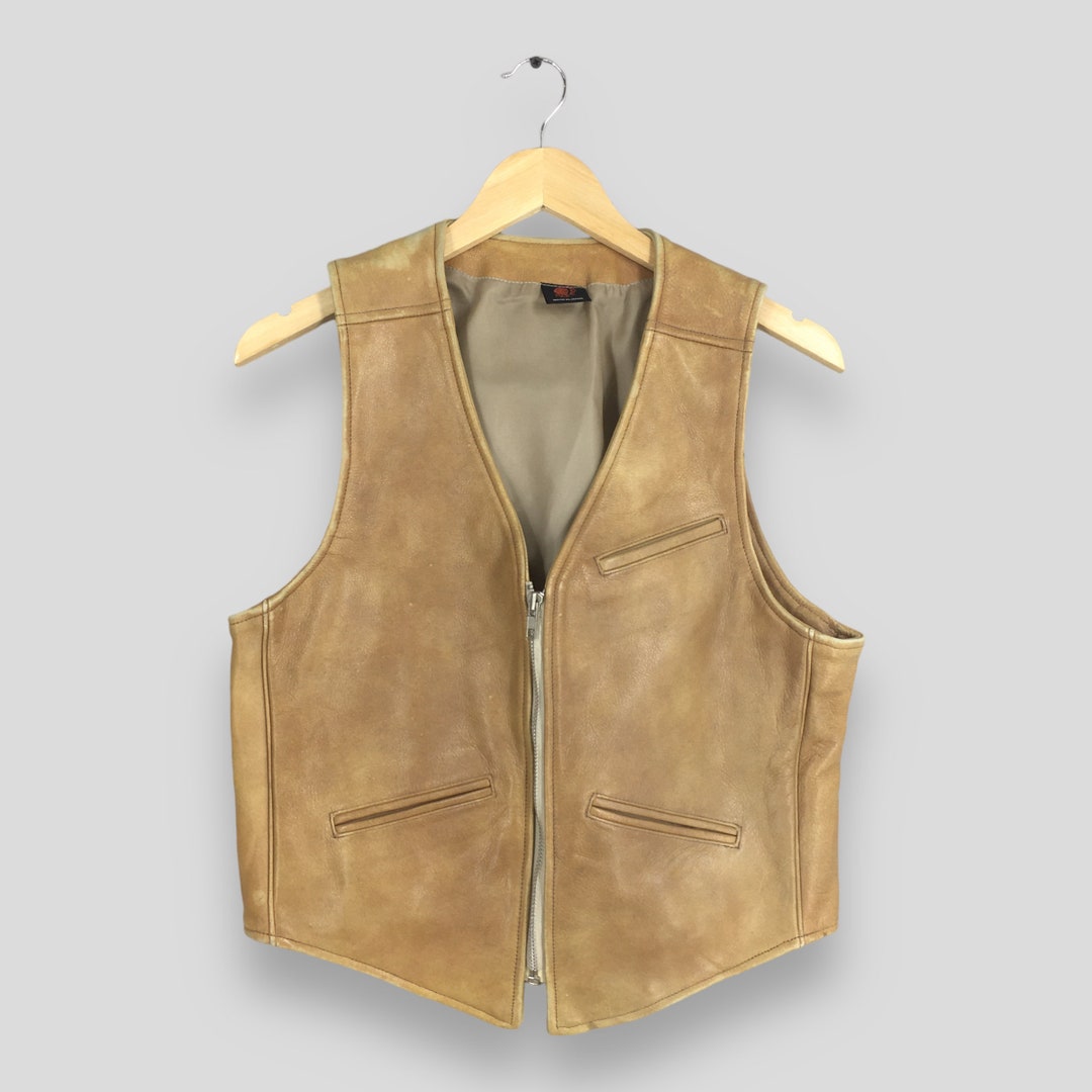 Vintage Red Moon Leather Vest Jacket Large Red Moon Japanese Streetwear ...