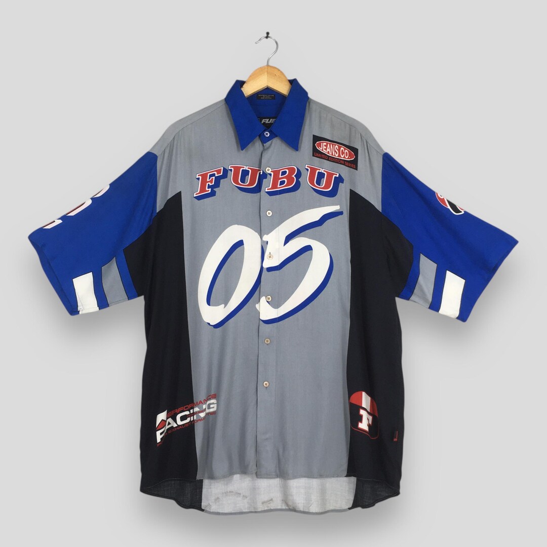 Vintage 90s FUBU Jeans Co. Limited Edition Racing Rayon Shirt Xlarge ...