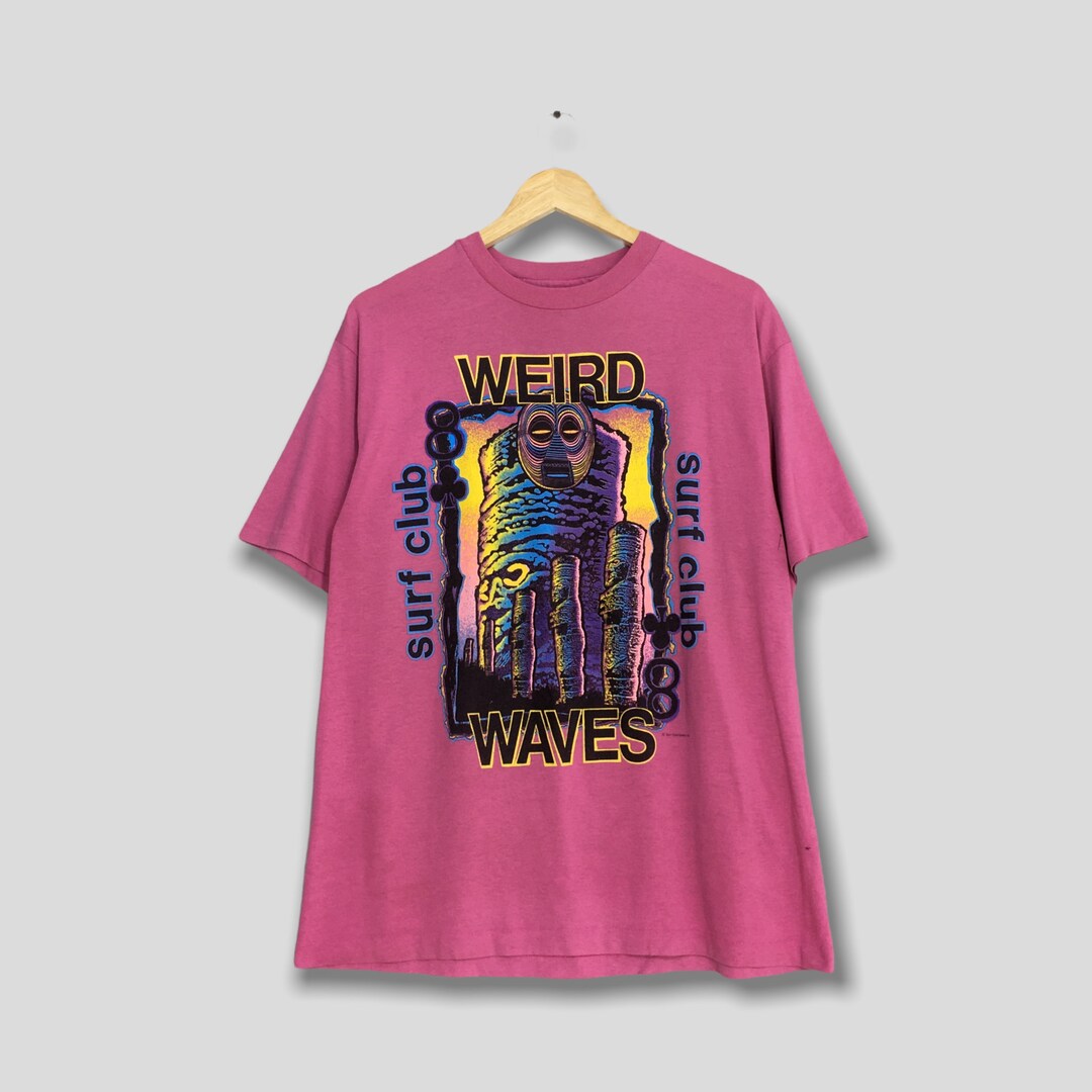 Vintage 80s Weird Waves Surf Club Sportswear Surfing Pink T Shirt ...