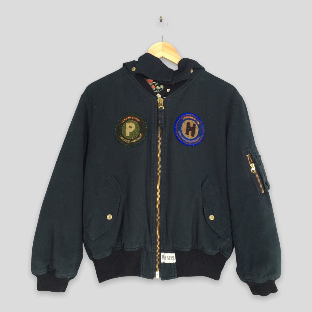 Vintage Pink House Japan Black Bomber Jacket Large 1980s Pink House Zip ...