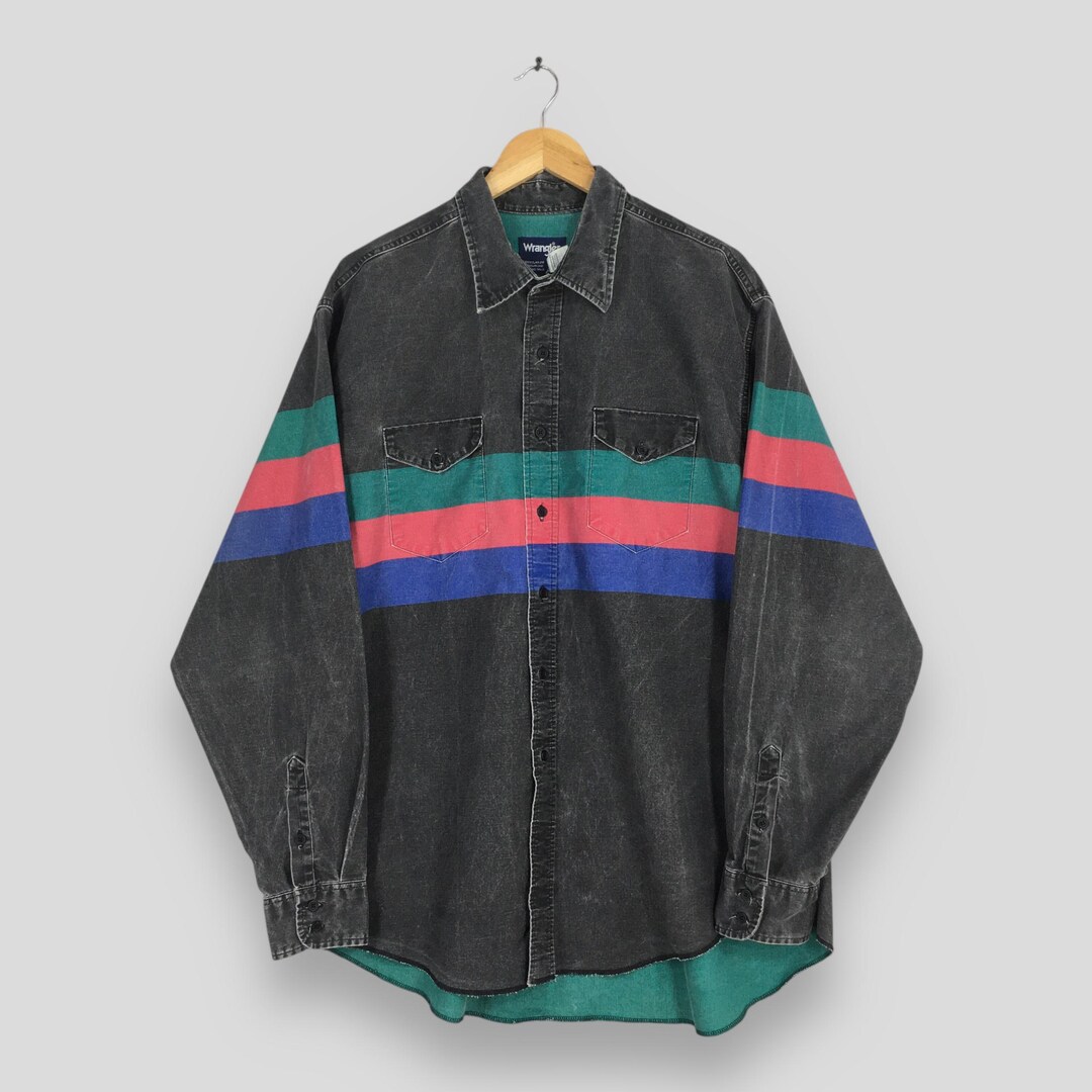 Vintage 90s Wrangler Stripes Multicolor Western Shirt 2xlarge Wrangler ...