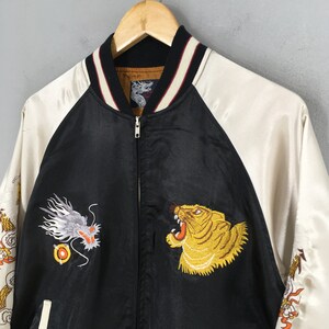 Sukajan Dragon Tiger Black Souvenir Jacket Large Vintage 80's Sukajan ...