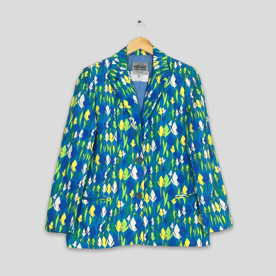 Vintage Gianni Versace Tulip Floral Overprints Blazer Coat Women Medium ...