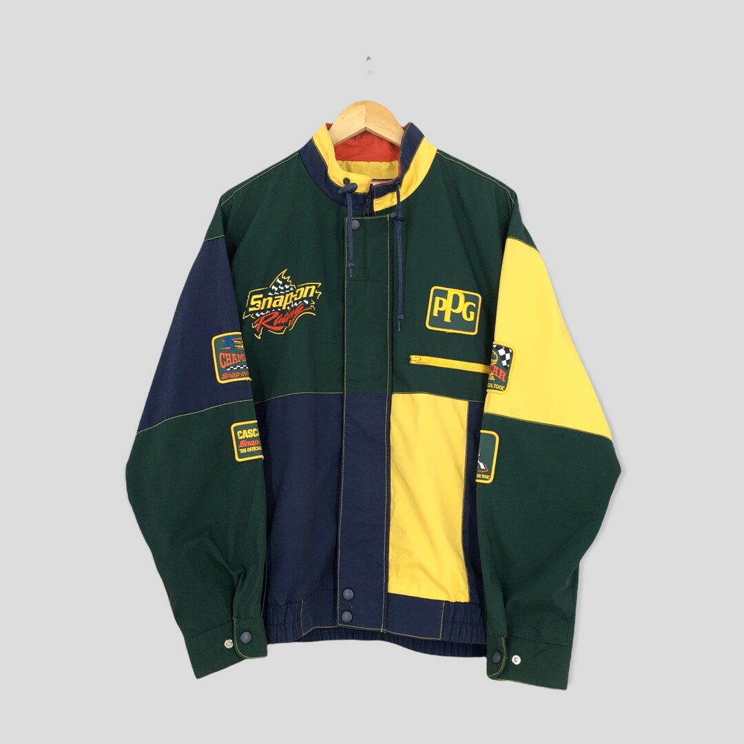 Vintage 90s Snap on Racing Car Nascar Jacket Medium F1 Team Fast Track ...