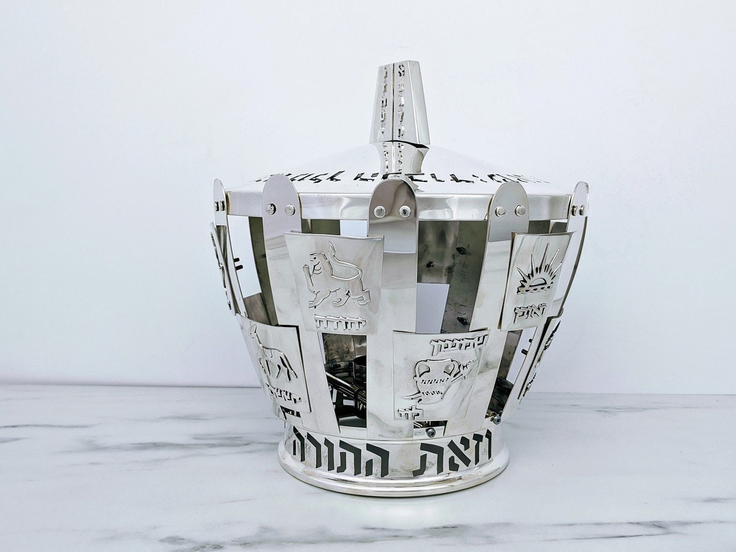 Sterling Silver Torah Crown: Twelve Tribes Ornament, Made in Jerusalem ...