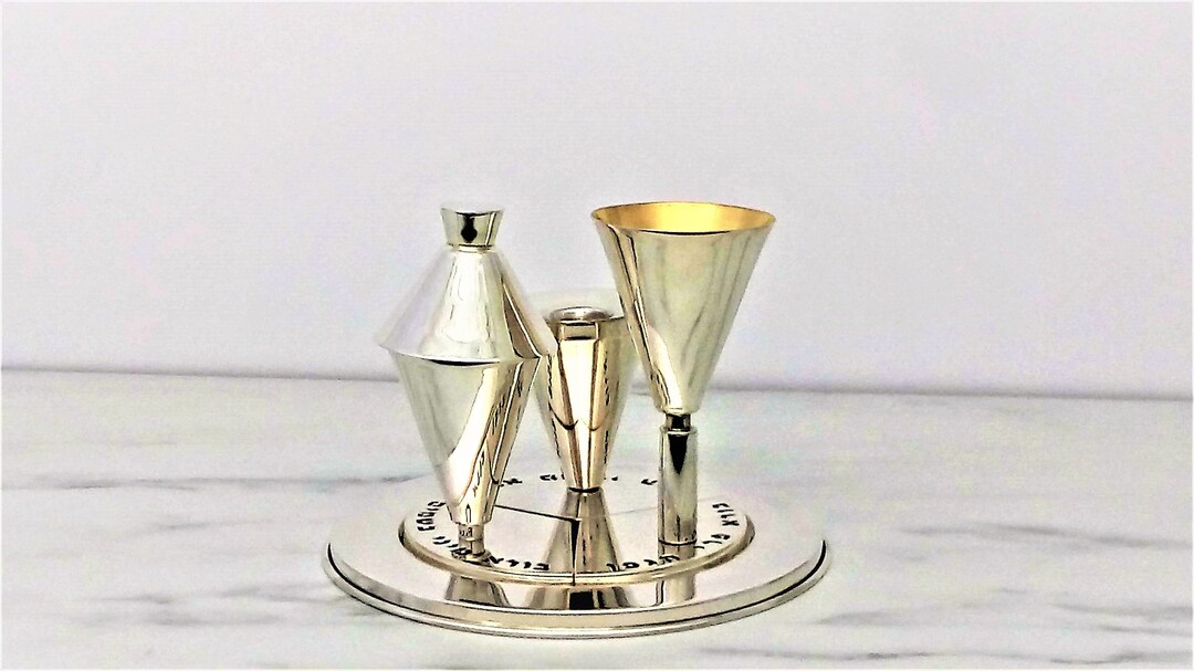 Silver Havdala Set, 'pizza' Designed,shabbat Gift, Kiddush Cup ...