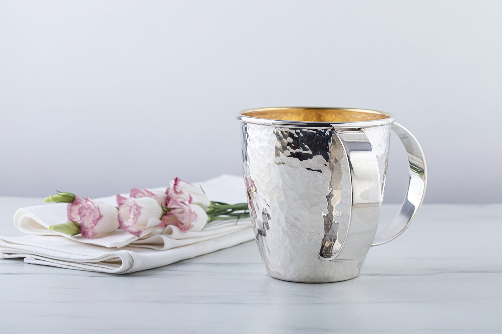 Sterling Silver Netilat Yadayim Washing Cup: Hammered Design, Gold ...