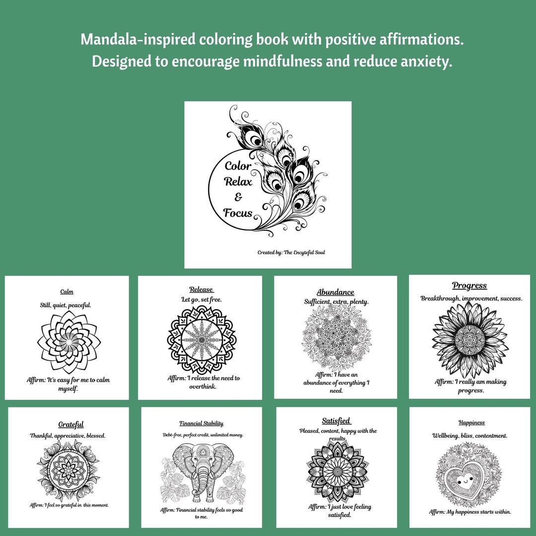 Mandala Coloring Book With Positive Affirmations - Digital Download - Etsy