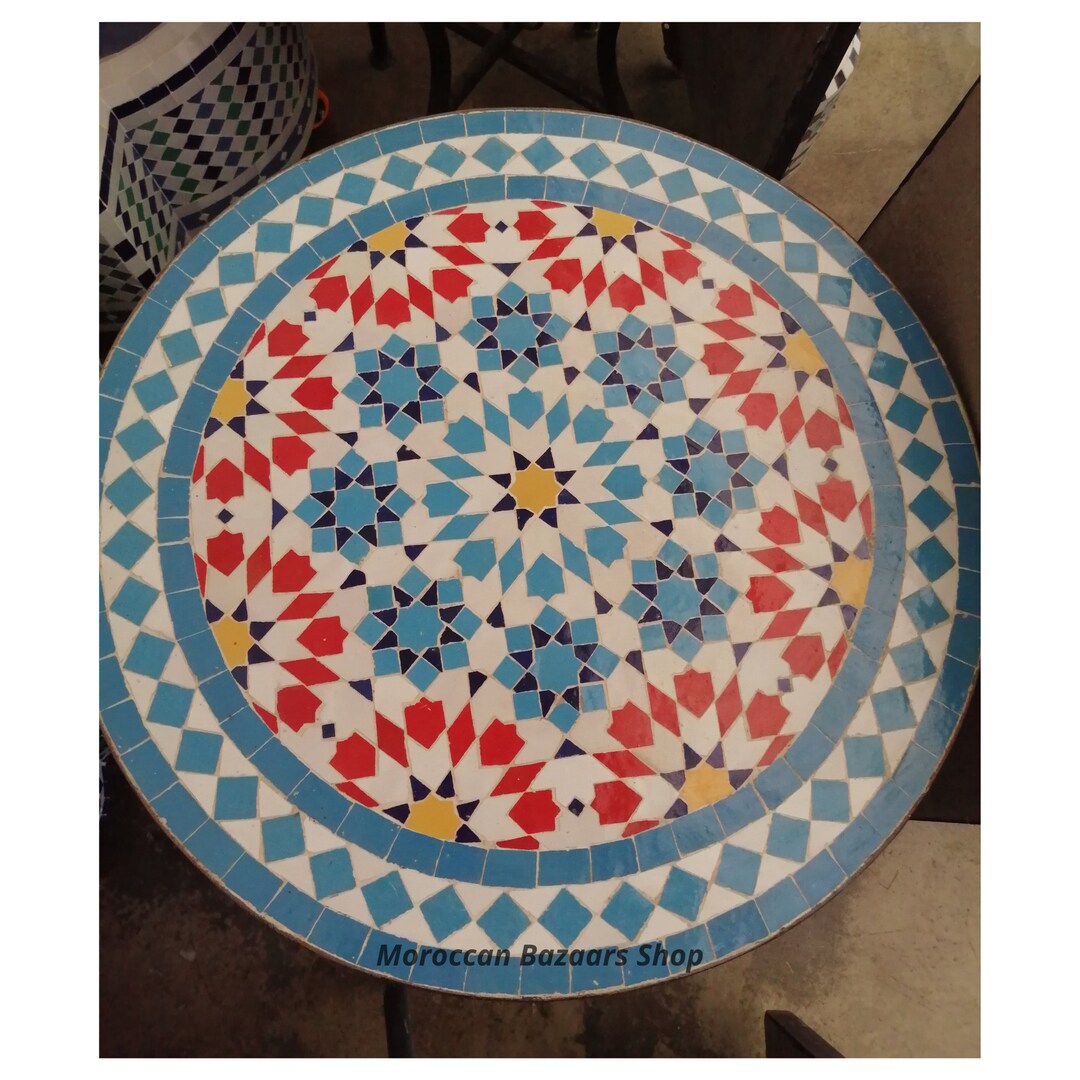 Modern Moroccan Mosaic Table, Handcrafted Round Table, Moroccan Outdoor ...