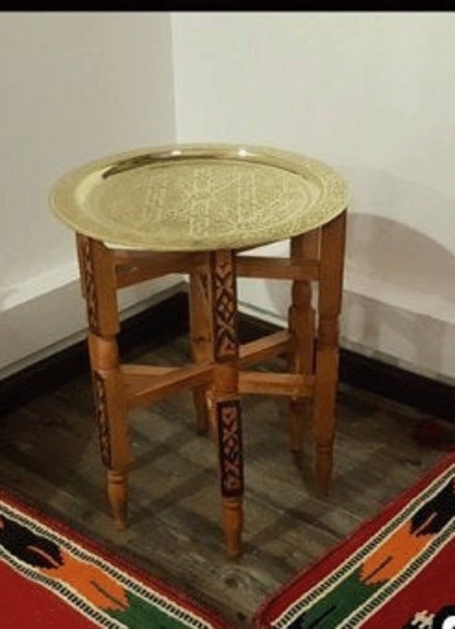 Moroccan End Table With Serving Tray, Round End Table, Wood Side Table ...