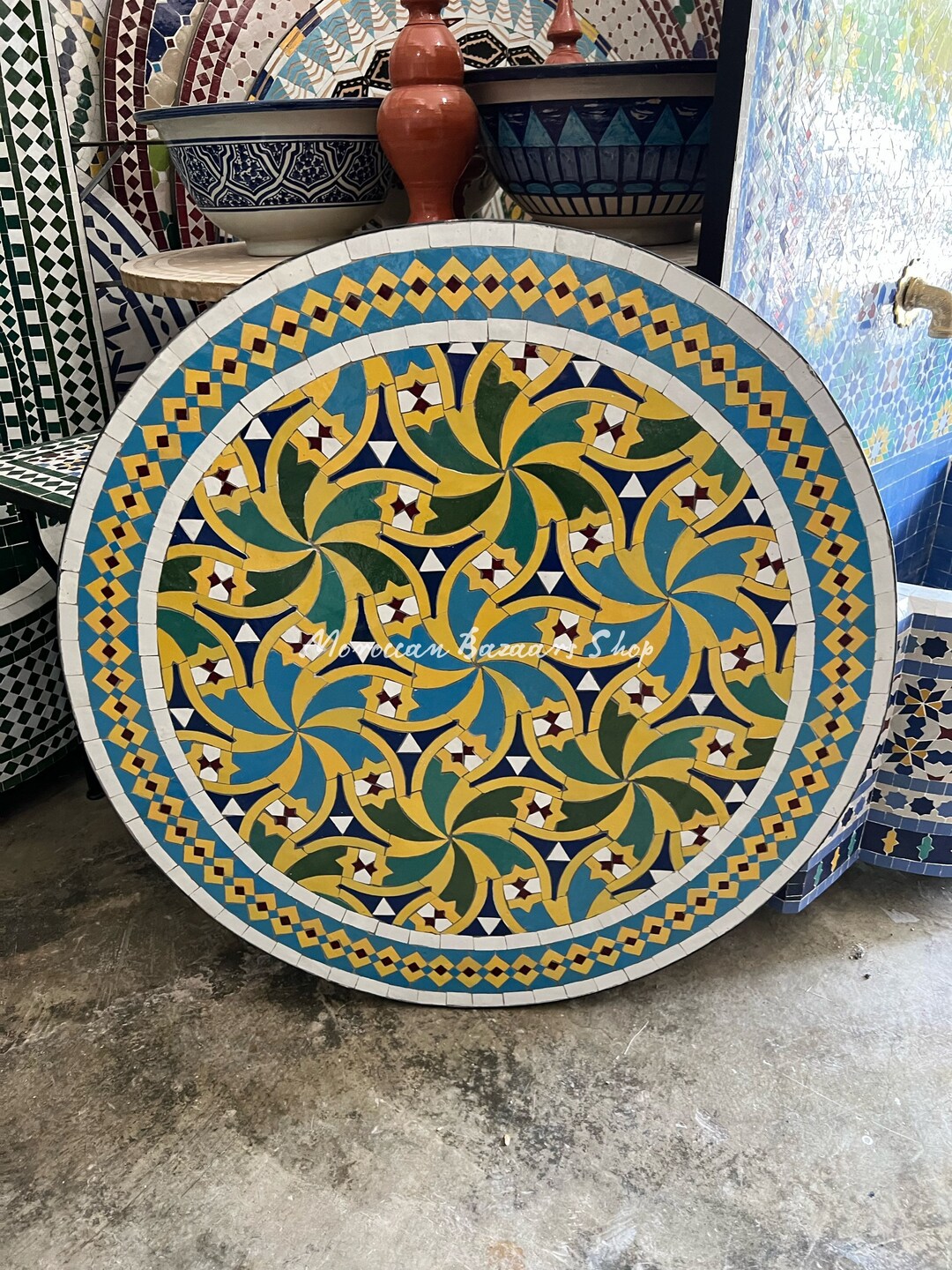 Handmade Moroccan Mosaic Tile Table: Round Patio Coffee Table - Etsy