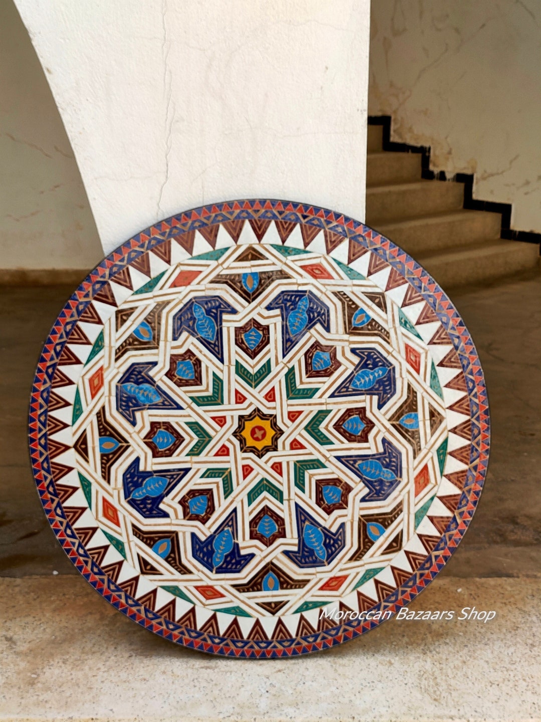 Handmade Moroccan Mosaic Tile Table: Round Patio Coffee Table - Etsy