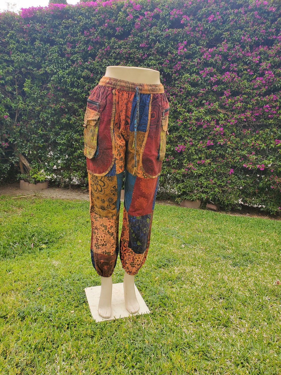 Hippie Patchwork Pants With Mushroom Stamps - Etsy