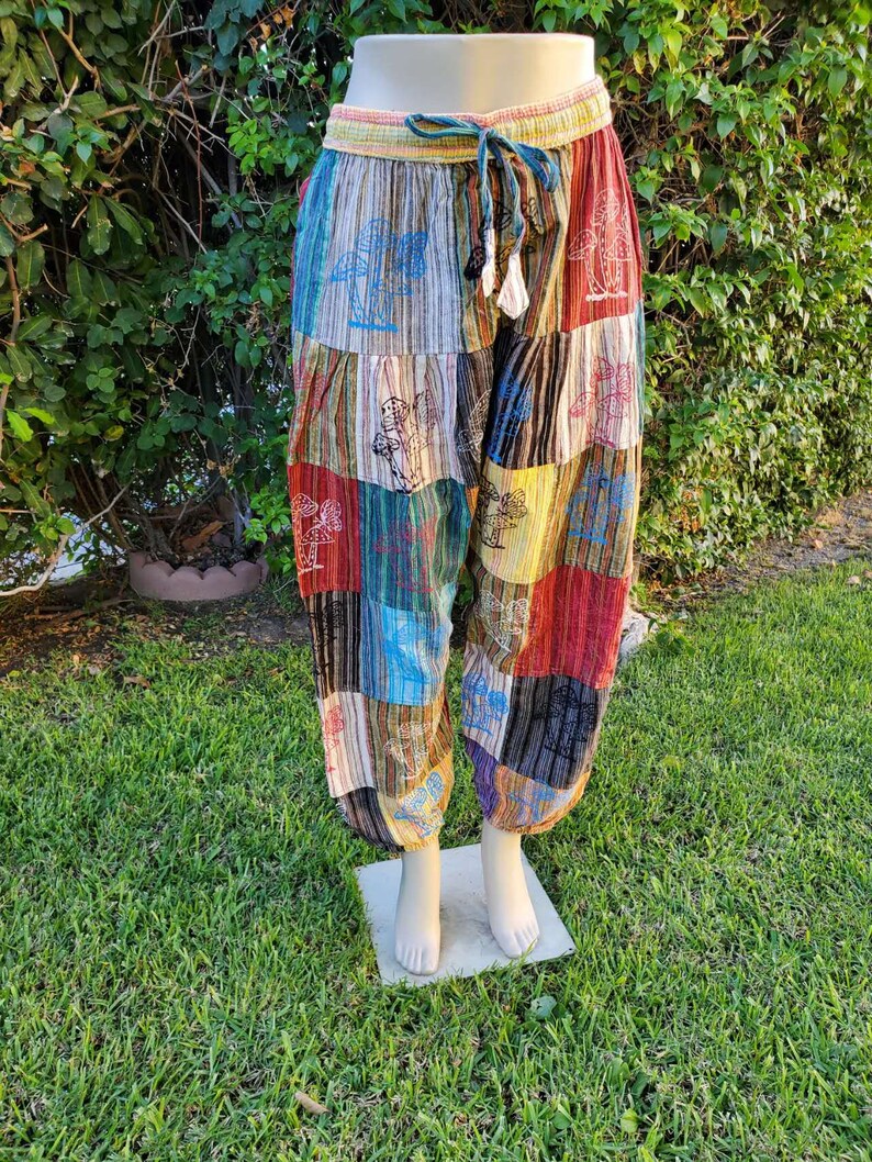 Hippie Patchwork Pants With Mushroom Stamps - Etsy