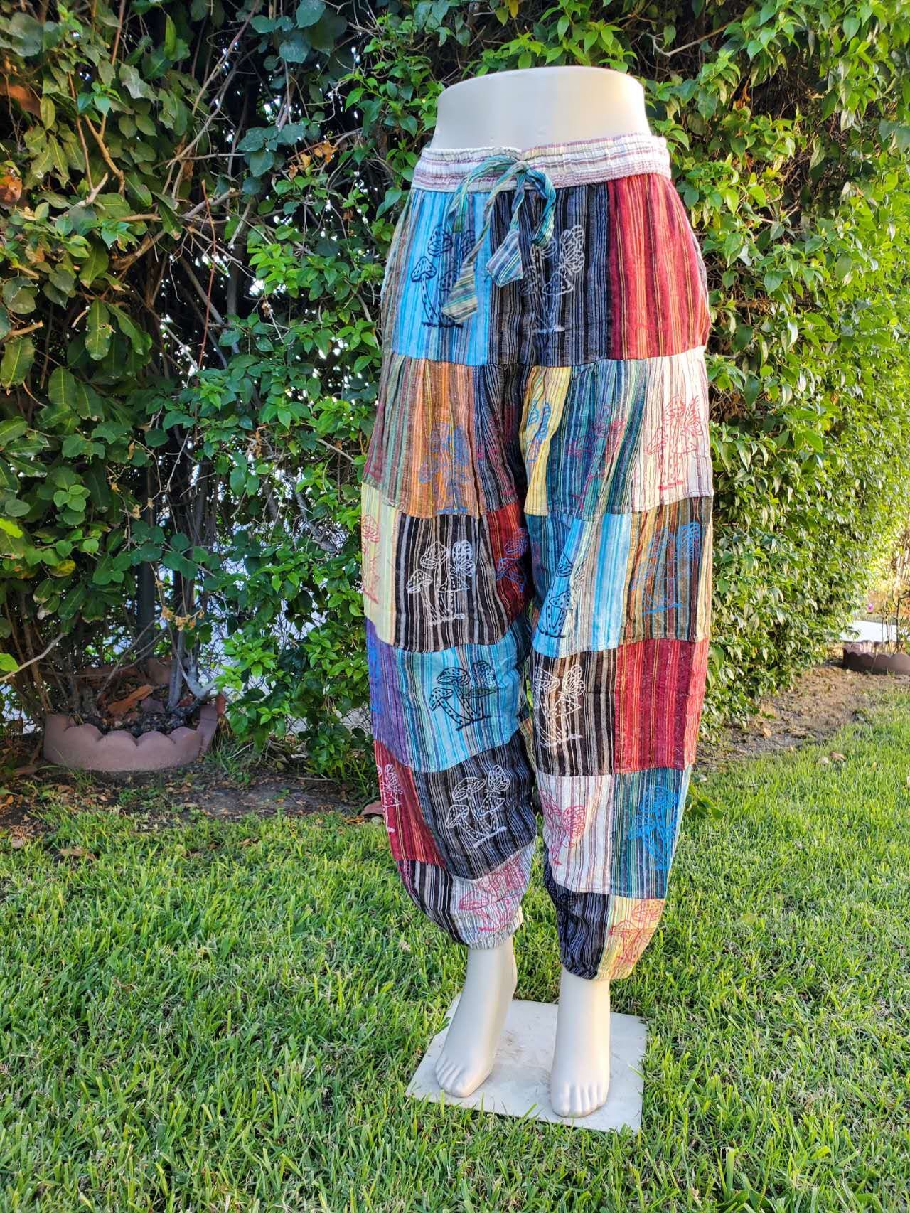 Hippie Patchwork Pants With Mushroom Stamps - Etsy