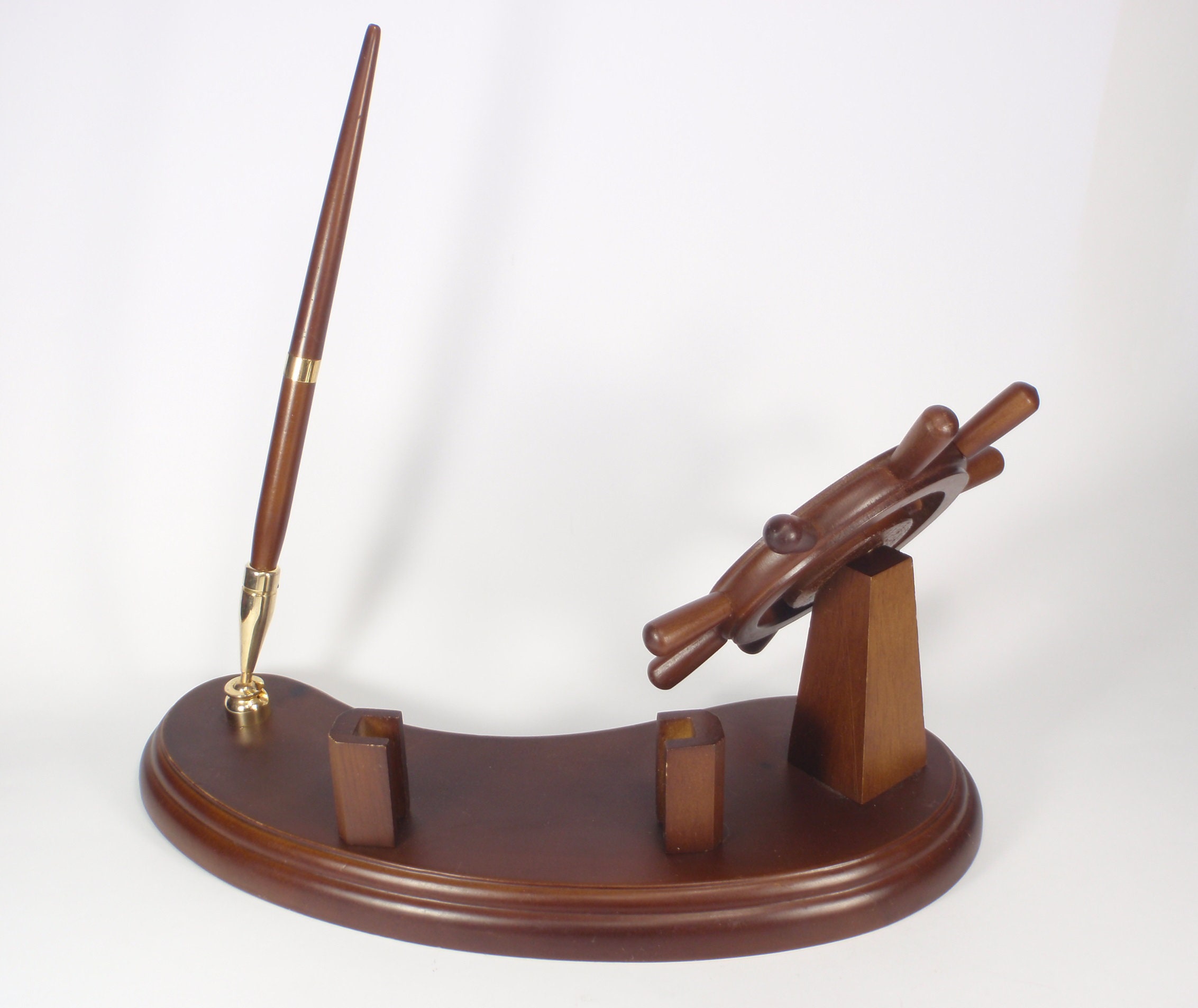 Souvenir Desktop Wooden Writing Instrument Marine Helm With Clock - Etsy