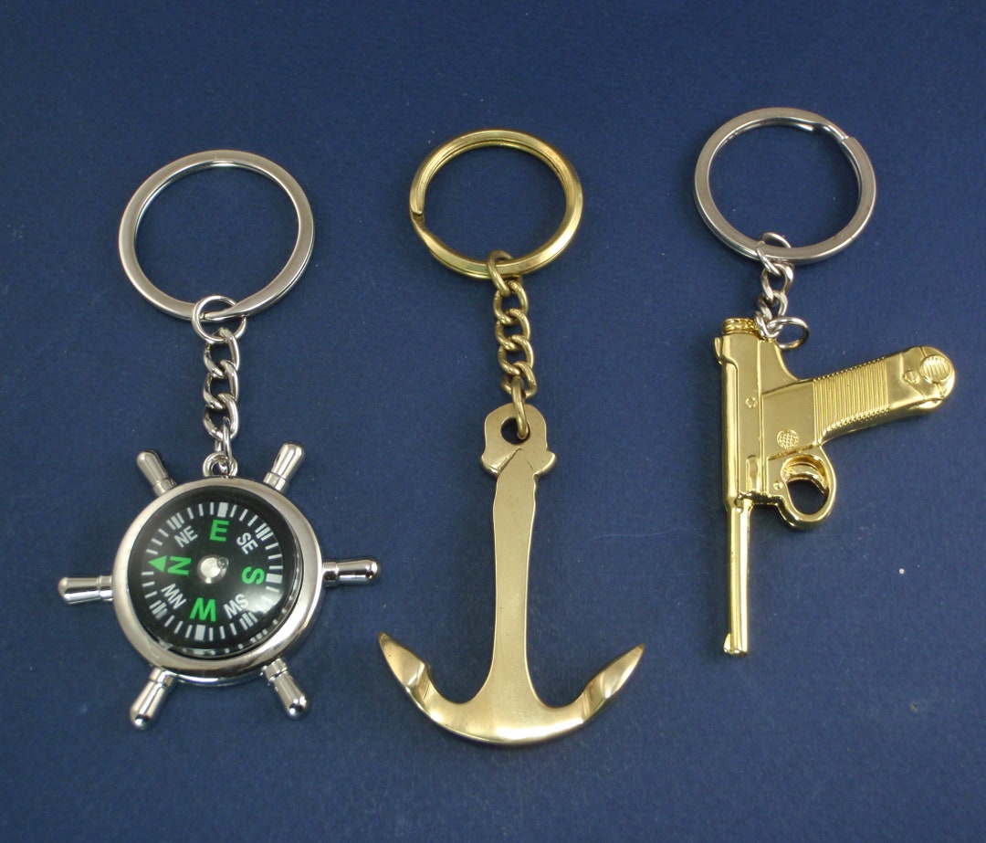 NEW Three Keychains Pocket Compass Anchor and Model Gan Souvenir - Etsy