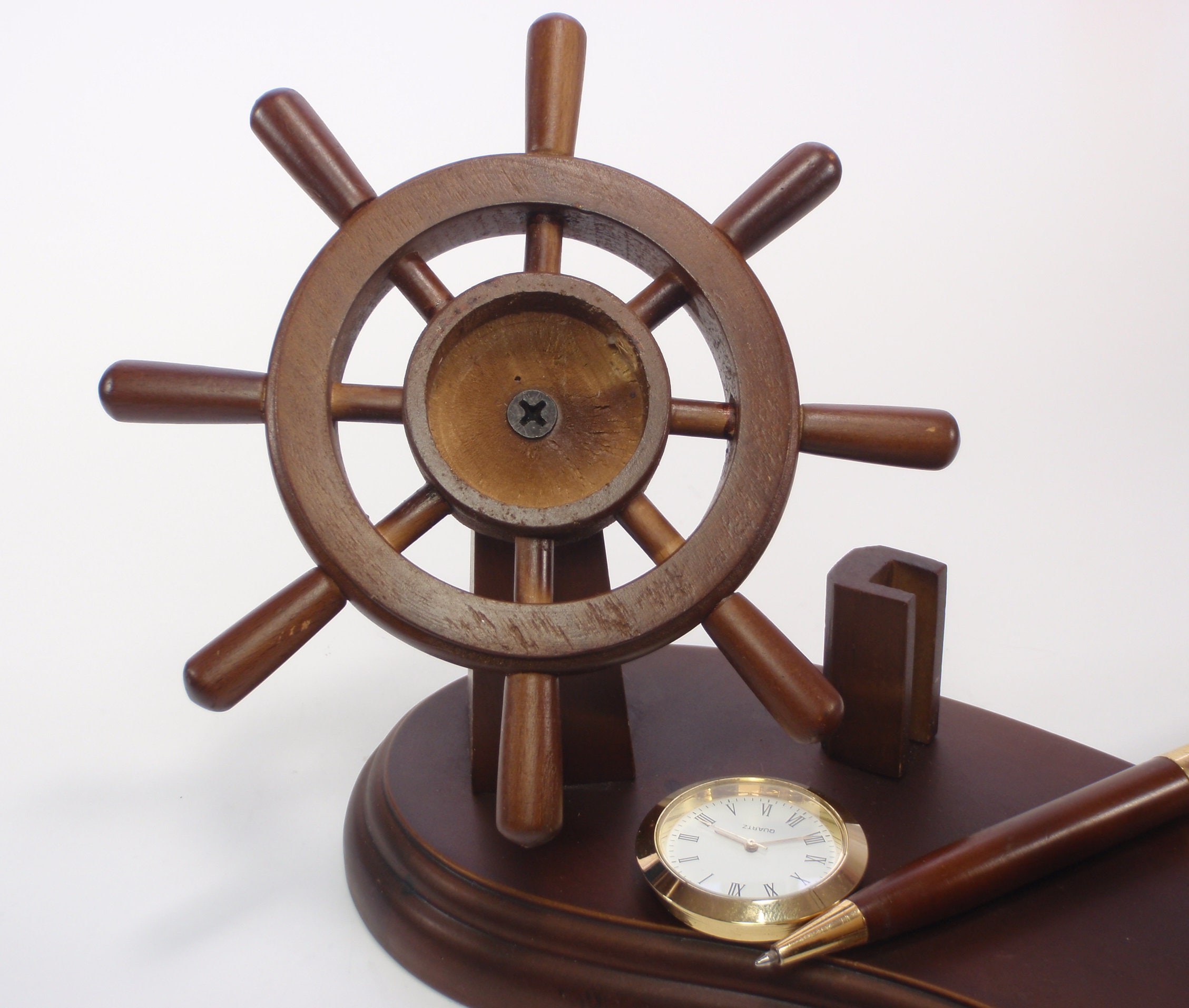 Souvenir Desktop Wooden Writing Instrument Marine Helm With Clock - Etsy