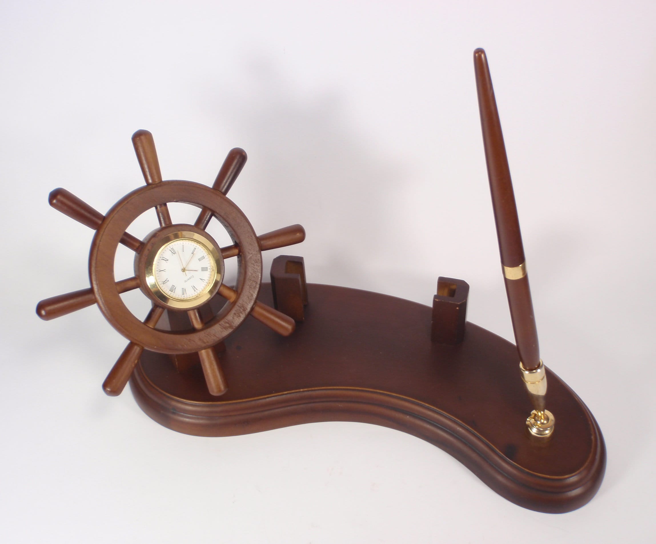 Souvenir Desktop Wooden Writing Instrument Marine Helm With Clock - Etsy