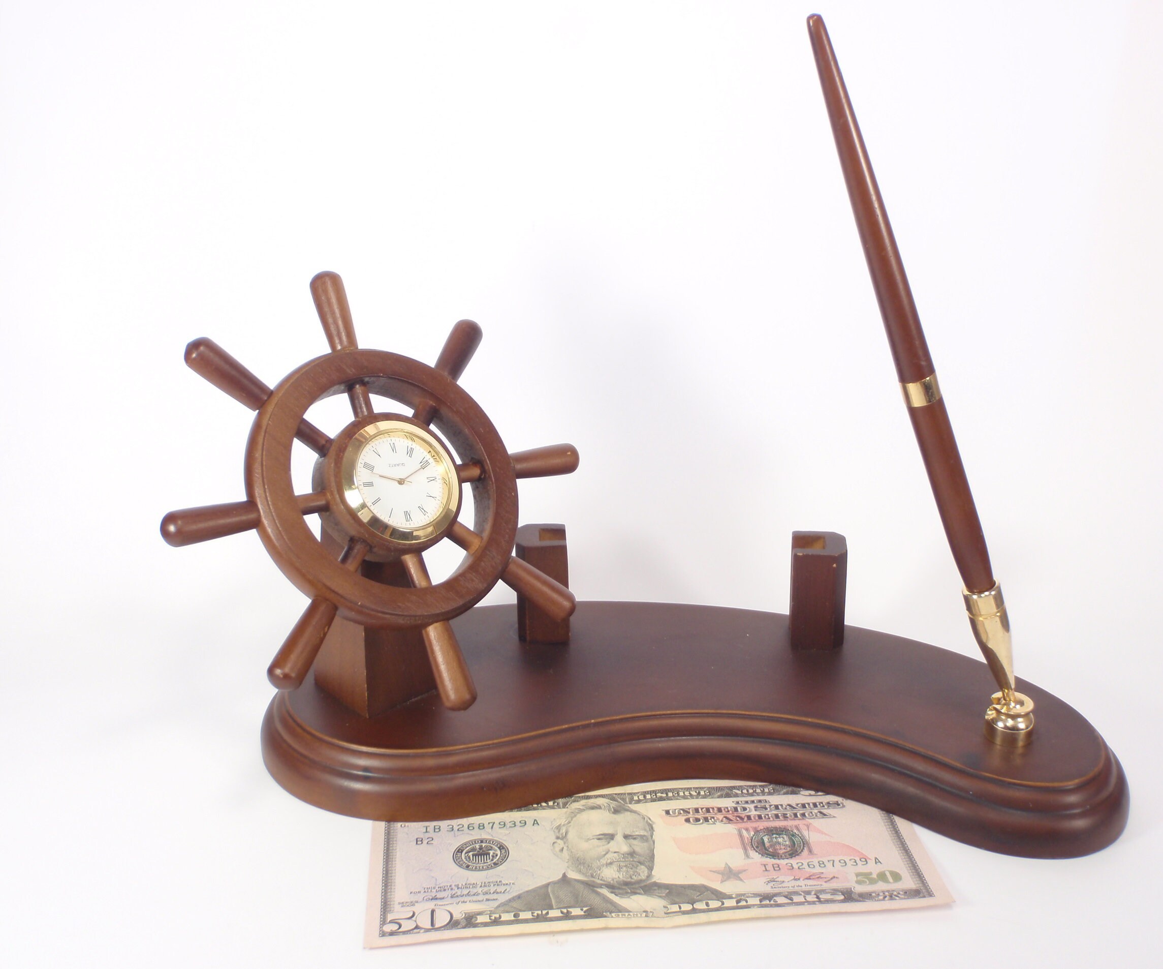 Souvenir Desktop Wooden Writing Instrument Marine Helm With Clock - Etsy