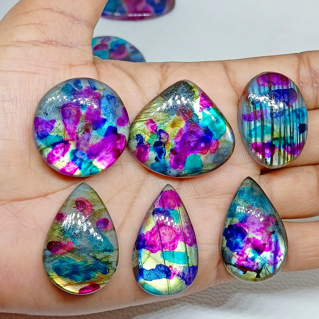 Rainbow LABRADORITE Dyed CABOCHON Lot, Wholesale Rainbow Dyed ...