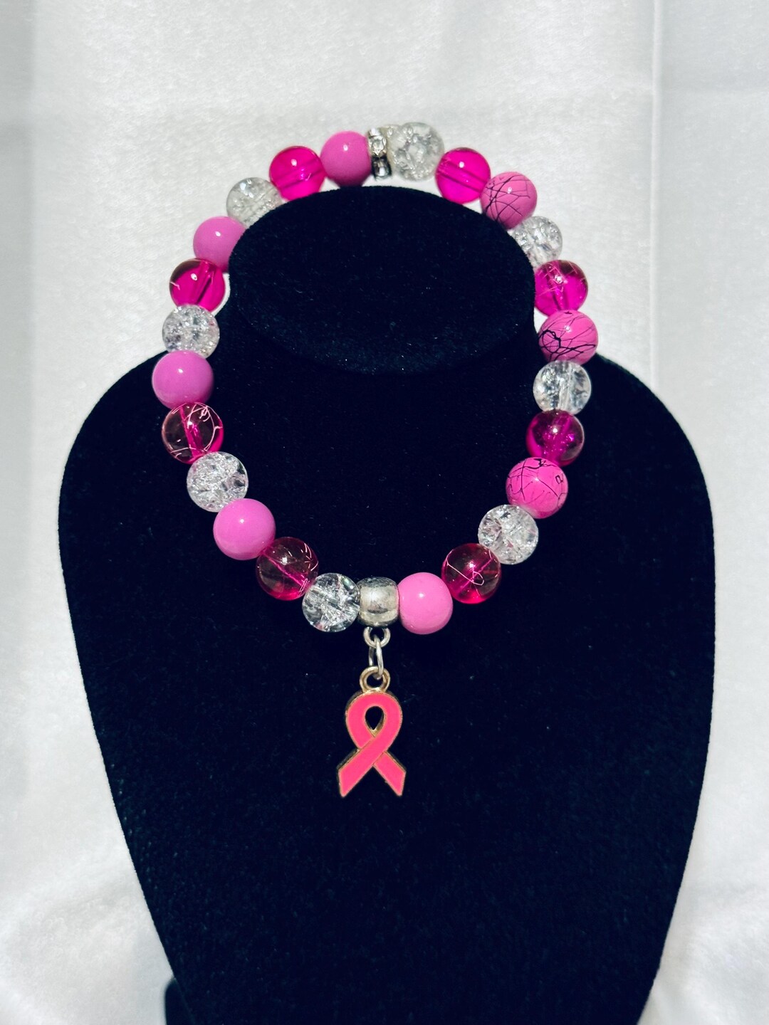 Pink Ribbon Breast Cancer Stretch Charm Bracelet - Etsy
