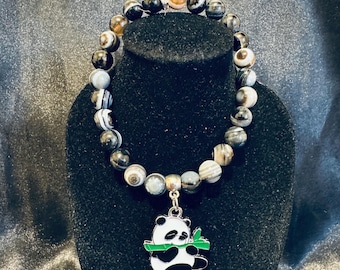 Handmade Panda Charm Bracelet Black and White Glass Bracelet Cute Panda Animal Lover Kawaii ...