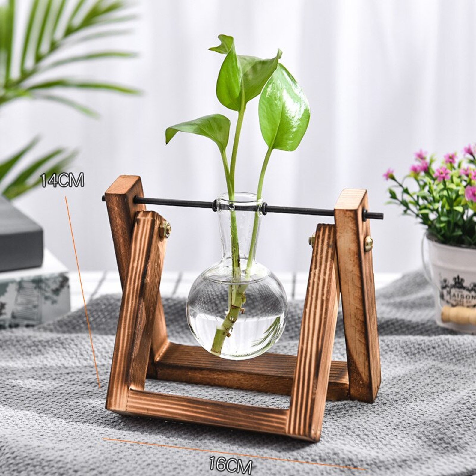Small Wood Vase Bud Glass Flower Pot Garden Decor Hydroponics - Etsy