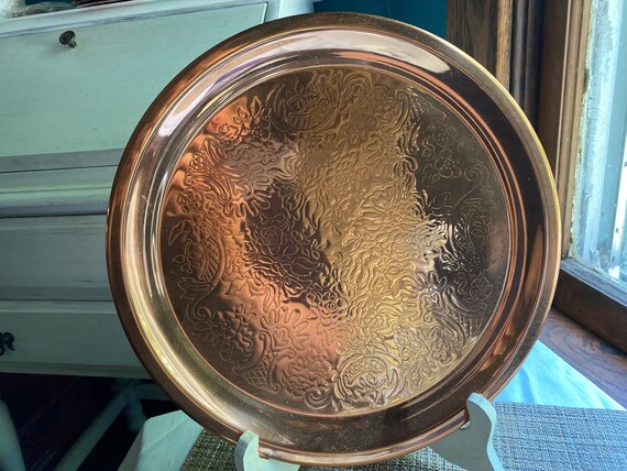 Princess House Copper Round Tray 12 Used Floral - Etsy