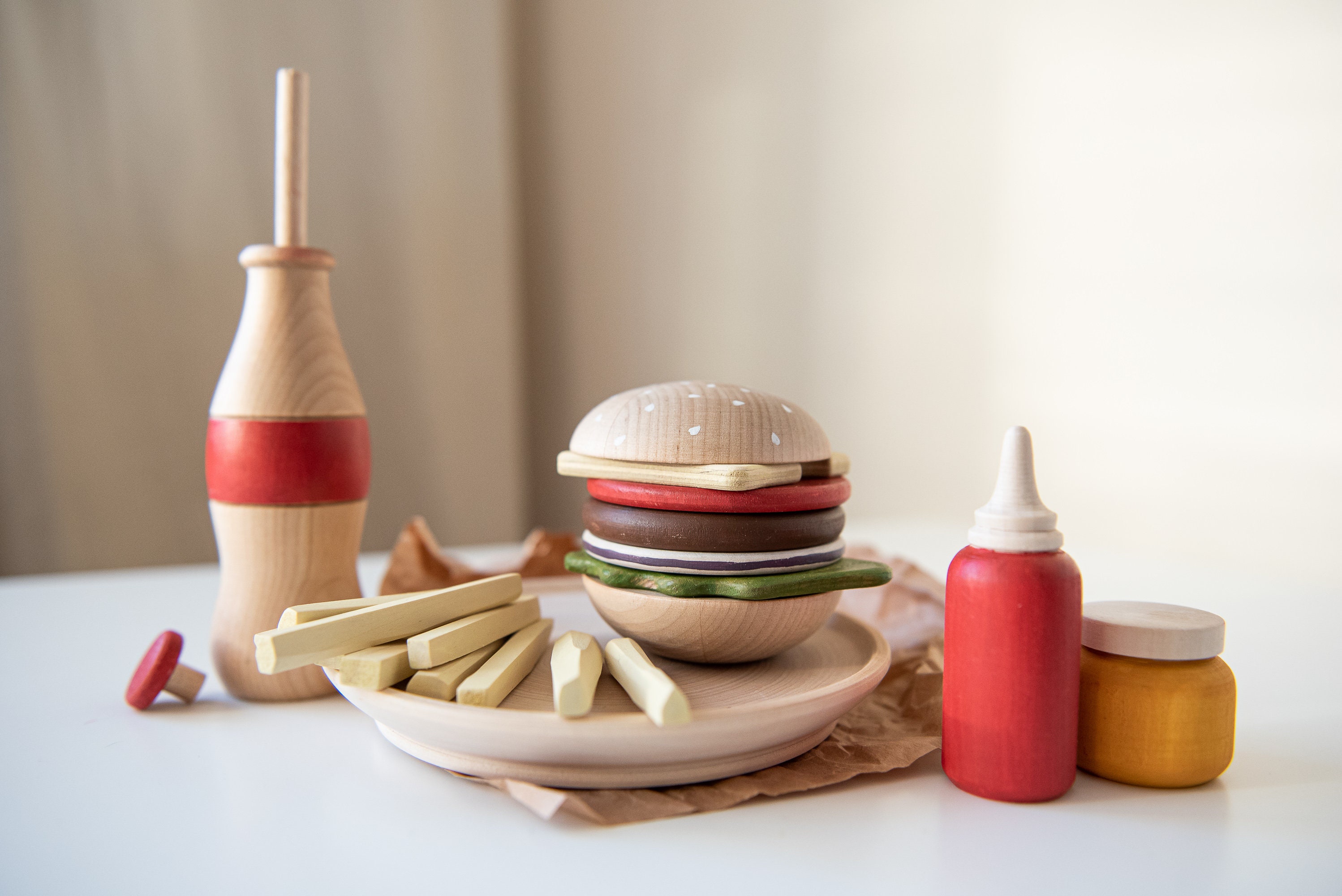 Pretend Play Toys Wooden Play Food Wooden Hamburger With French Fries ...