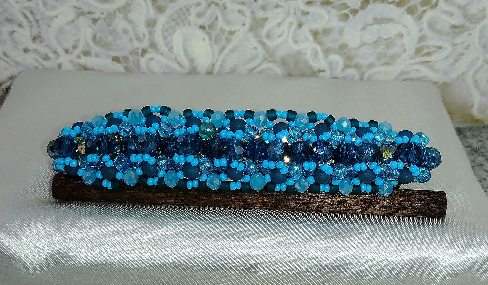 Sea Blue Beaded Barrette With Stunning Weaved Detail - Etsy