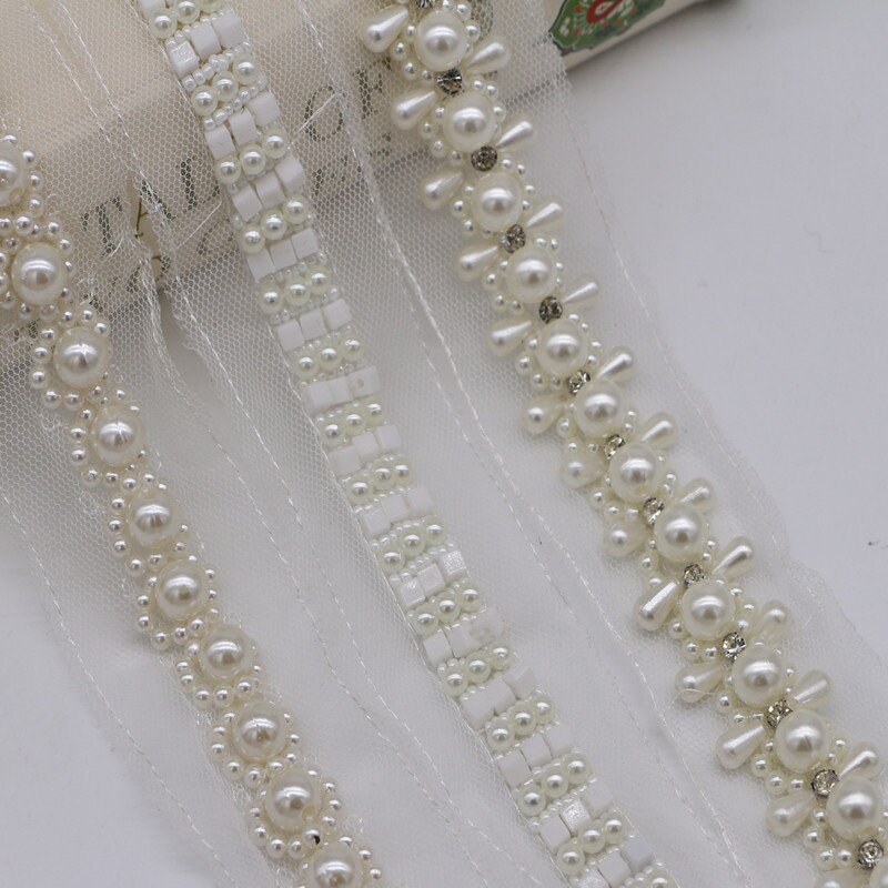 1 Yard Beaded Lace Hand-stitched Pearl Beading Lace Mesh | Etsy